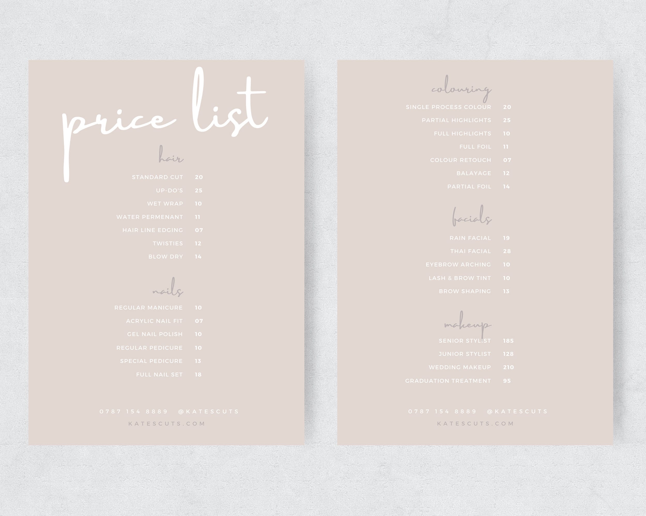 Simple Price List Template / Minimalist Printable Price List / | Etsy UK