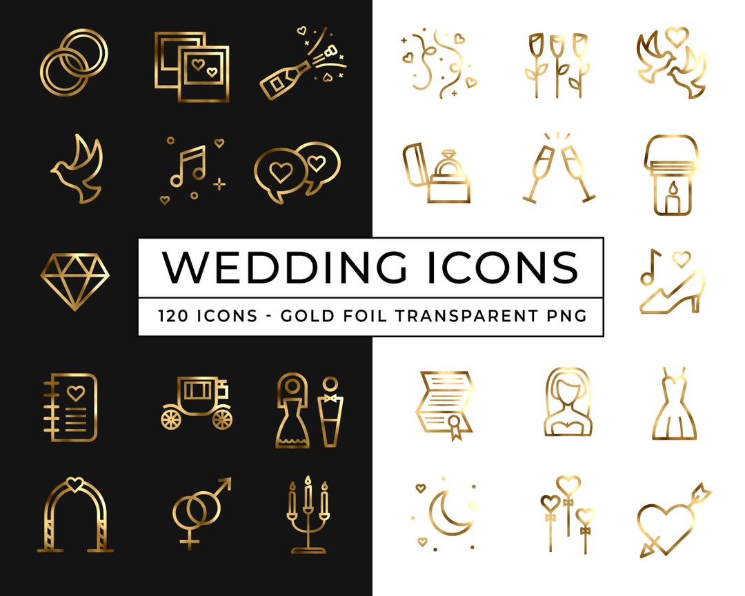 120 Gold Wedding Icons / Gold Foil Icons / Gold Marriage Icons ...