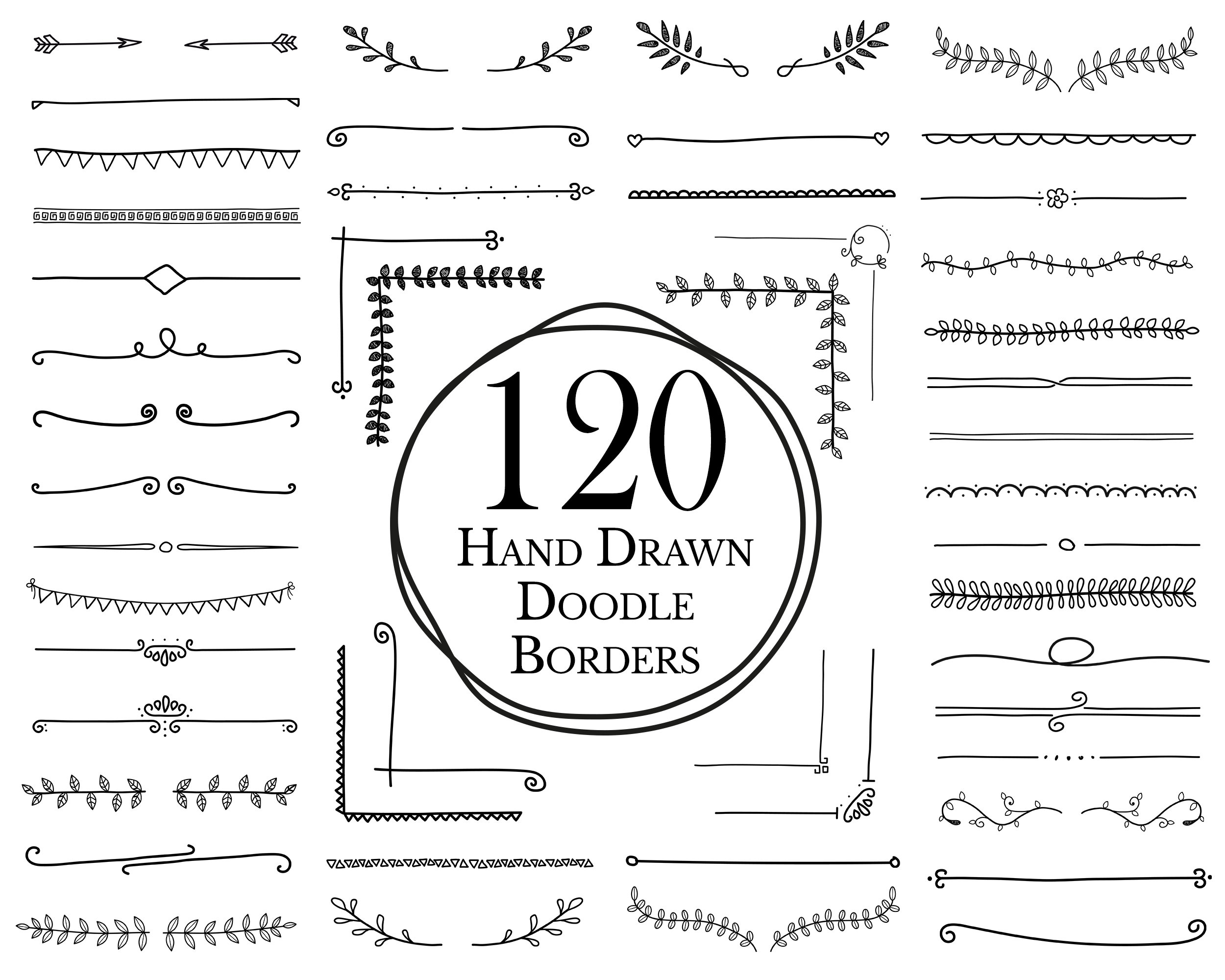 120 Hand Drawn Frames / Hand Drawn Design Elements / Doodle Border ...