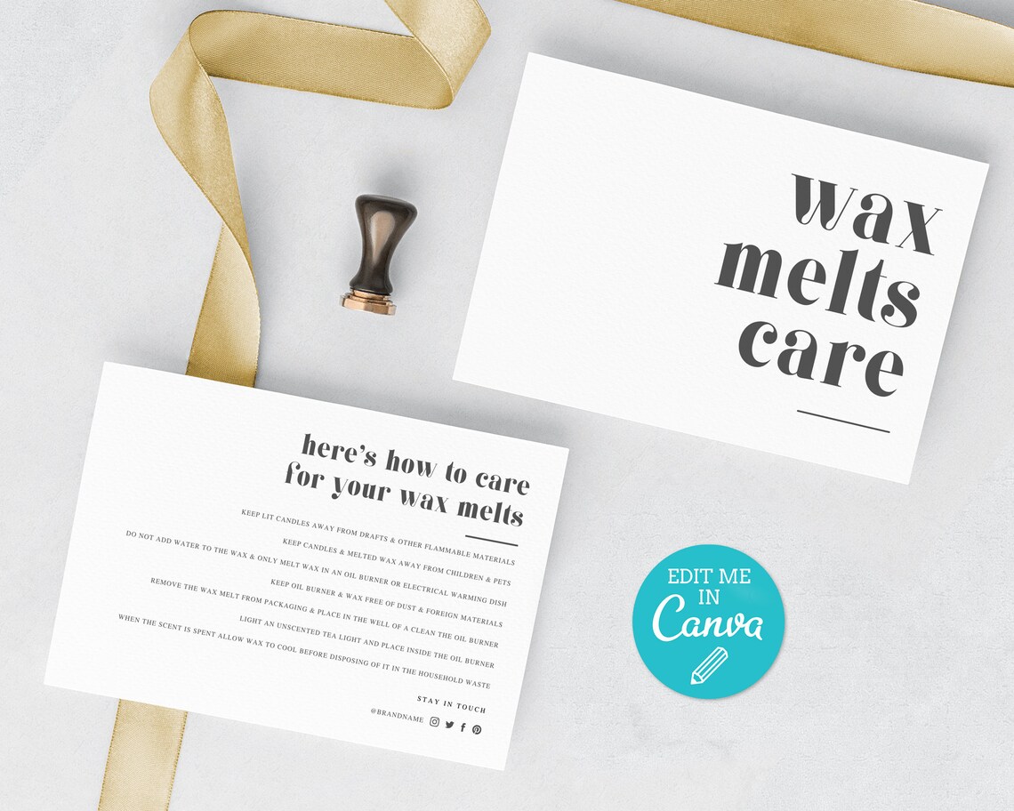 Wax Melt Care Card Template / Modern Editable Wax Melt - Etsy