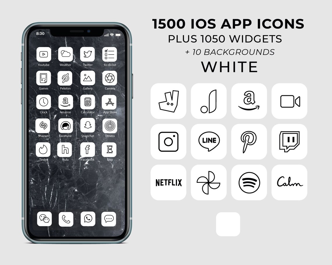 1500 Minimalist White Ios 14 App Icons / Social Media Icons | Etsy