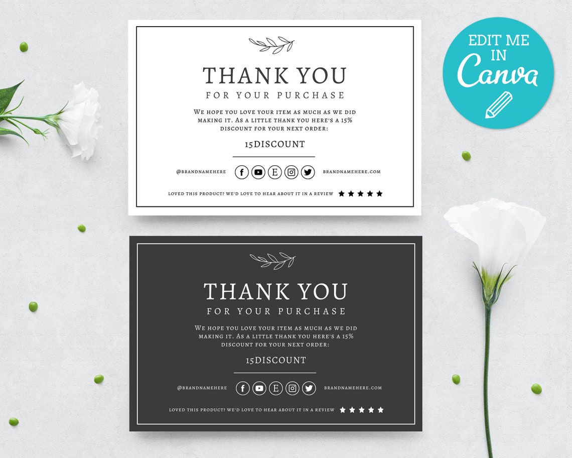 Elegant Thank You for Your Order Card Template / Editable - Etsy