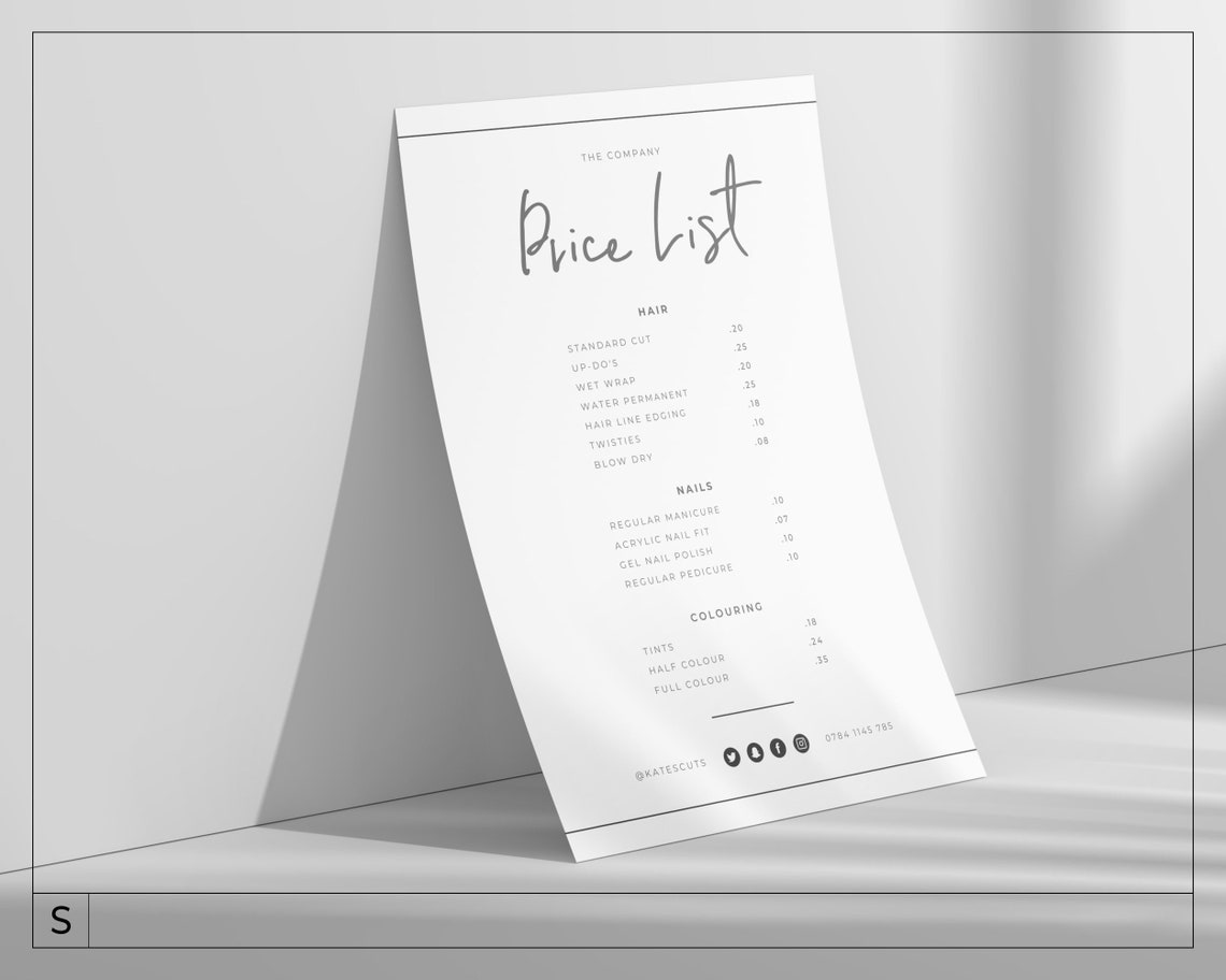 Minimalist Price List Template / Modern Menu Template / - Etsy