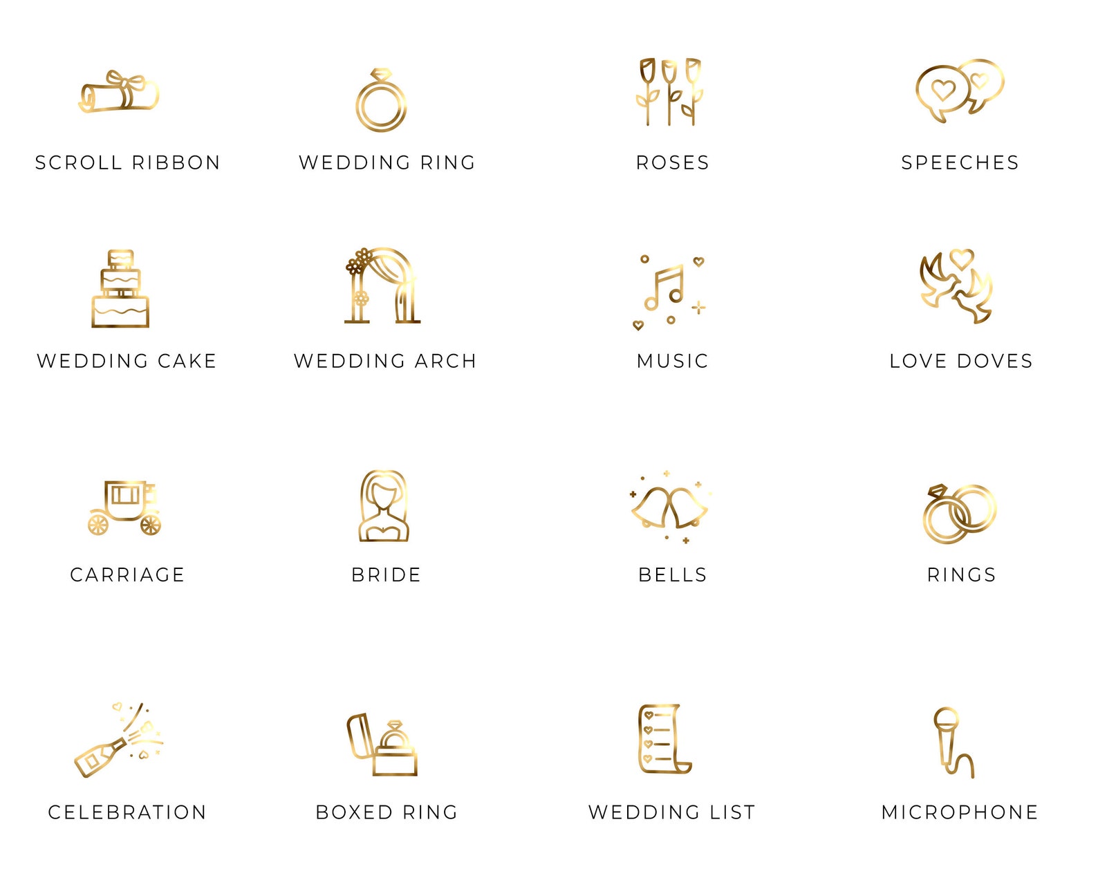 120 Gold Wedding Icons / Gold Foil Icons / Gold Marriage Icons ...