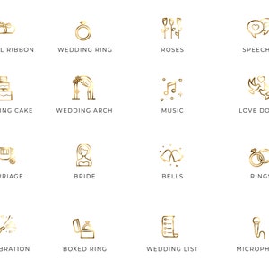 120 Gold Wedding Icons / Gold Foil Icons / Gold Marriage Icons ...