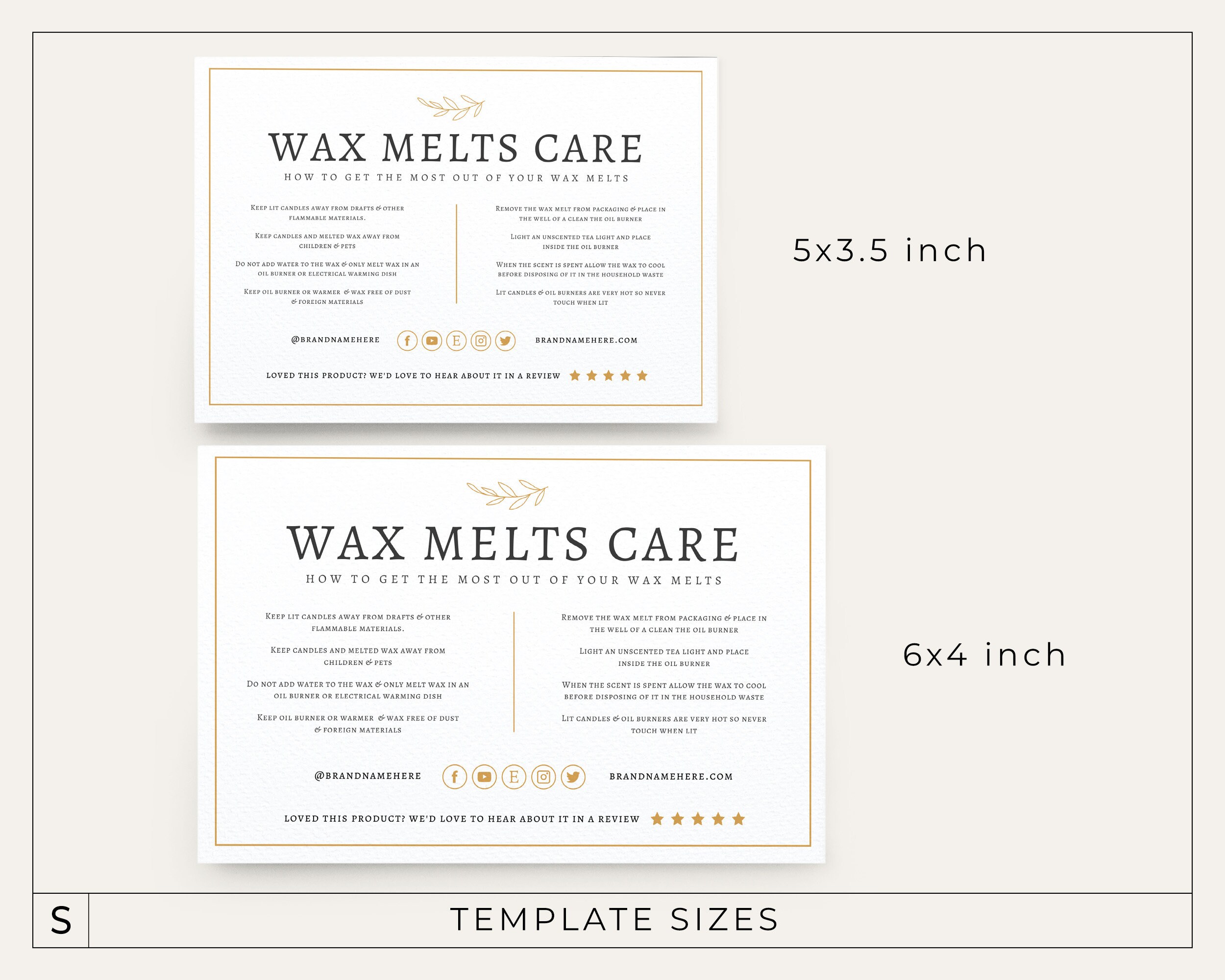 Elegant Wax Melts Care Card Template / Editable Wax Melt Instructions ...