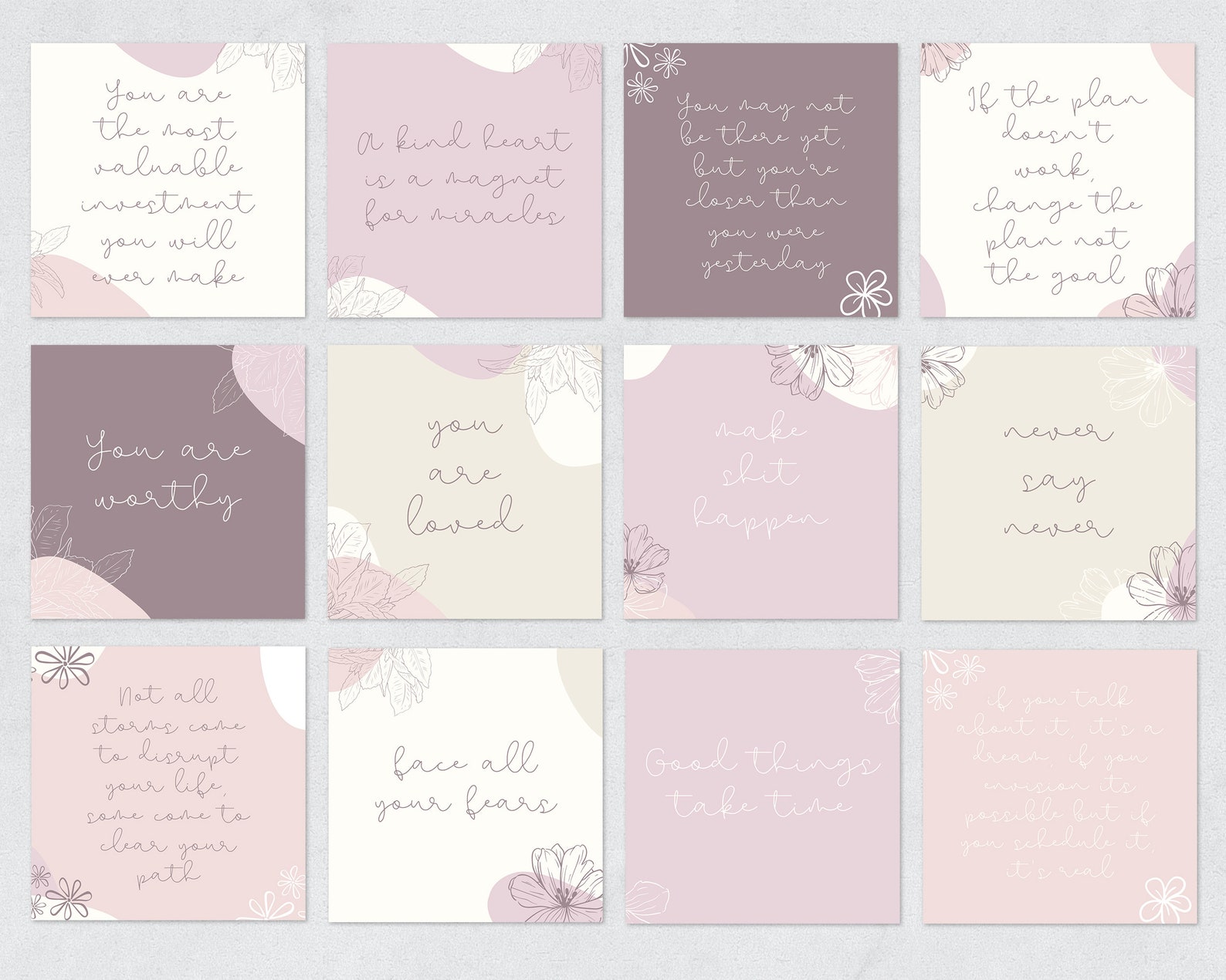 100 Positive Instagram Post Quotes / Editable Floral | Etsy