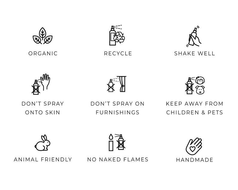 Room Spray Icons / Room Fragrance Care Icons / Perfume Warning Icons ...