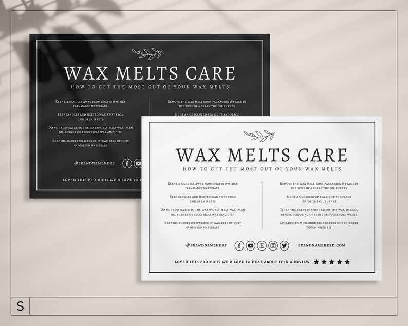 Elegant Wax Melts Care Card Template / Editable Wax Melt Instructions ...