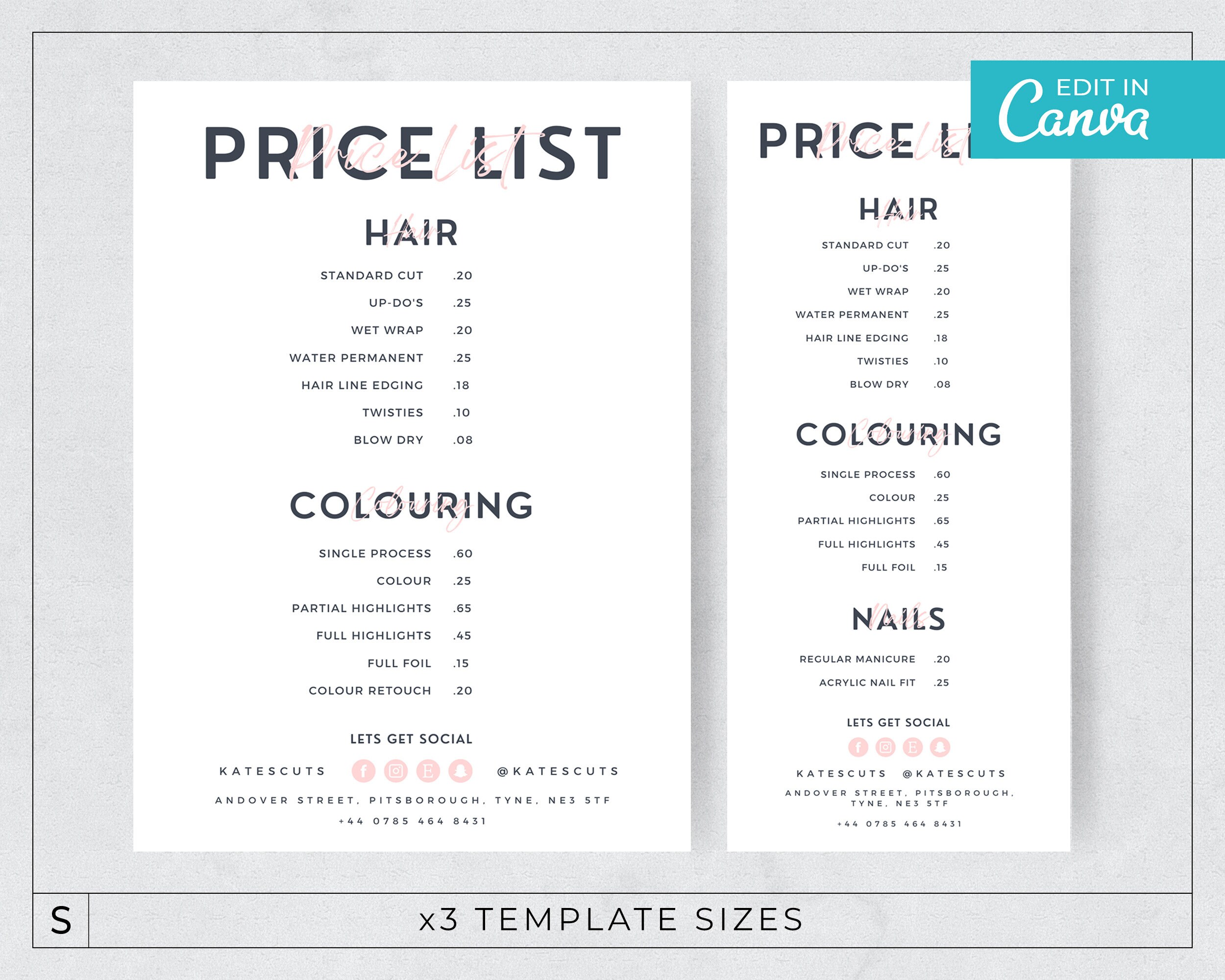 Editable Price List Template / Modern Pink & Black Price List | Etsy Canada