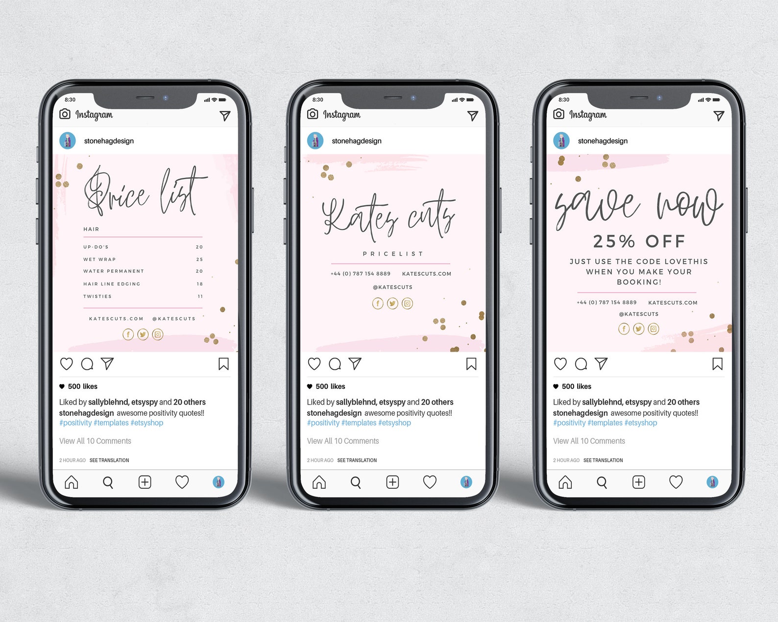Pink & Gold Price List Template for Instagram / Instagram Price List ...