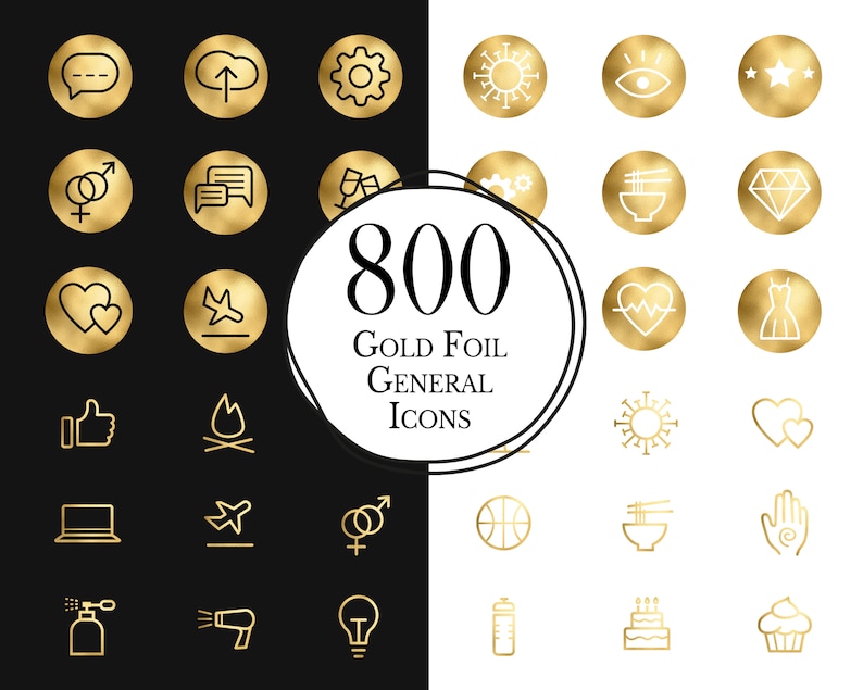 800 Gold Icons // Gold Foil Icons // Website Icons // Blog - Etsy