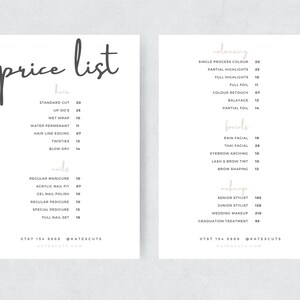 Simple Price List Template / Minimalist Printable Price List / Modern ...