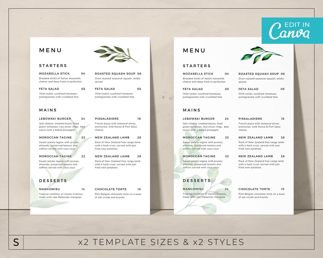Watercolour Flora Menu Template / Beautiful Wedding Menu / Canva Price ...