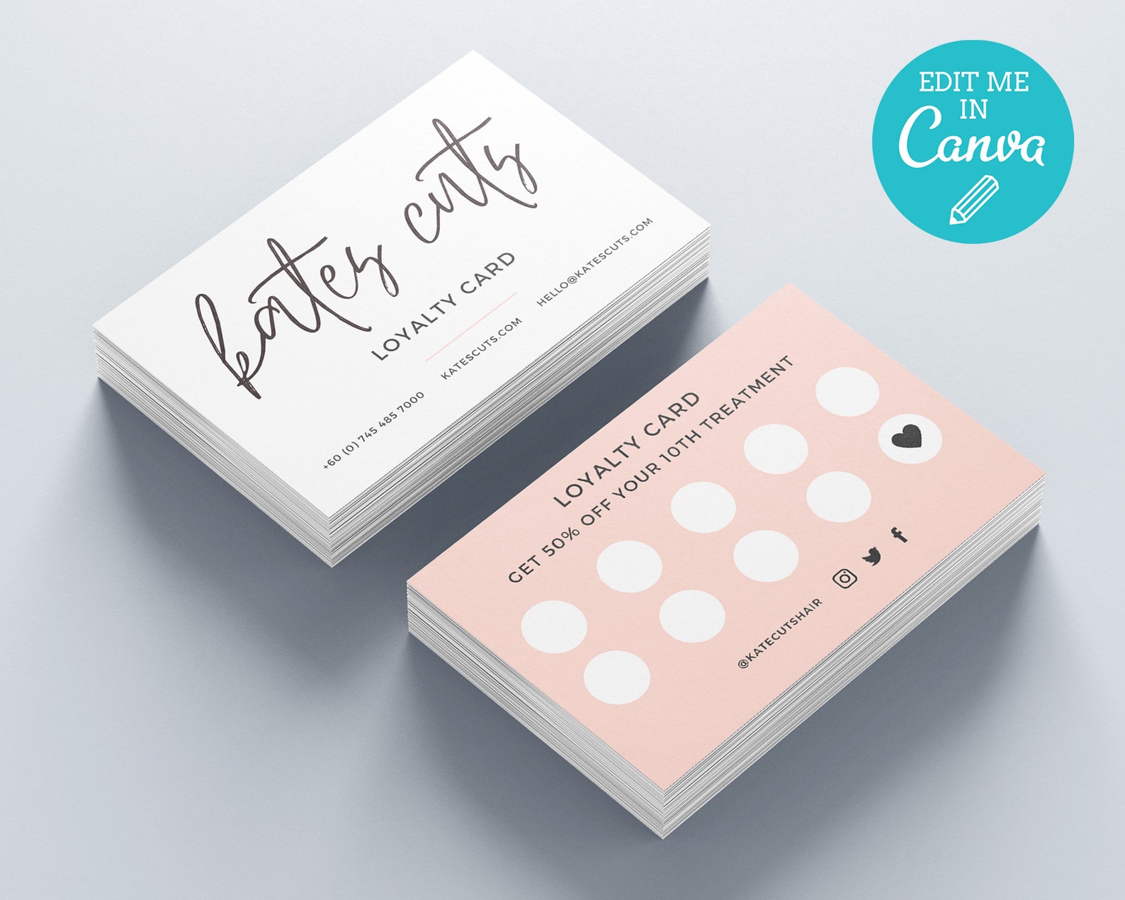 Loyalty Card Template / Modern Pink Rewards Card / Printable | Etsy