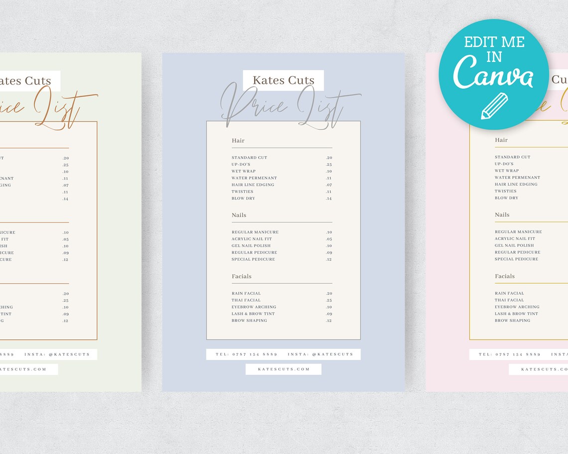 Modern Editable Price List Template / Elegant Minimalist Price - Etsy