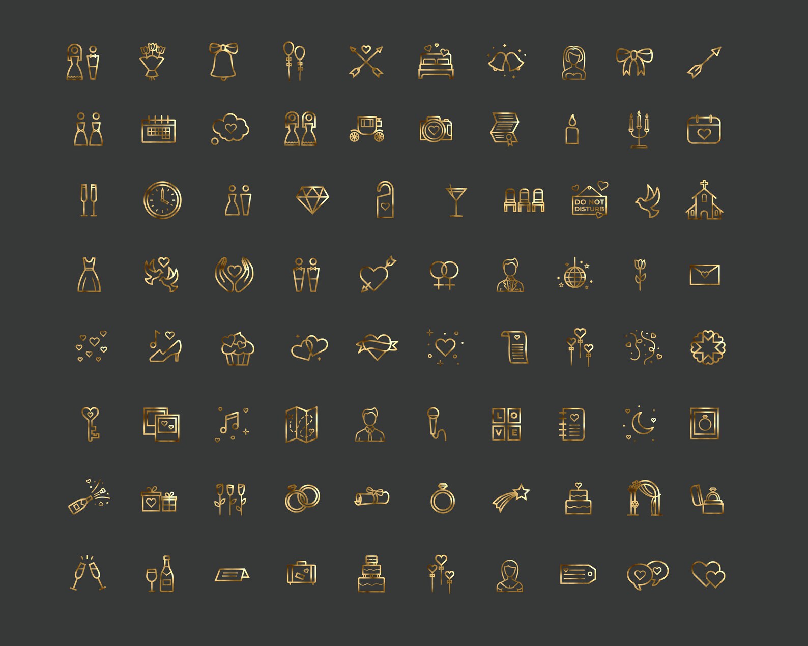 120 Gold Wedding Icons / Gold Foil Icons / Gold Marriage Icons ...