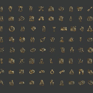 120 Gold Wedding Icons / Gold Foil Icons / Gold Marriage Icons ...