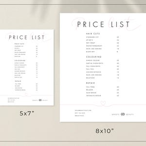 SMALL Price List Template / Feminine Menu Template / Postcard Heart ...