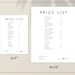 SMALL Price List Template / Feminine Menu Template / Postcard Heart ...
