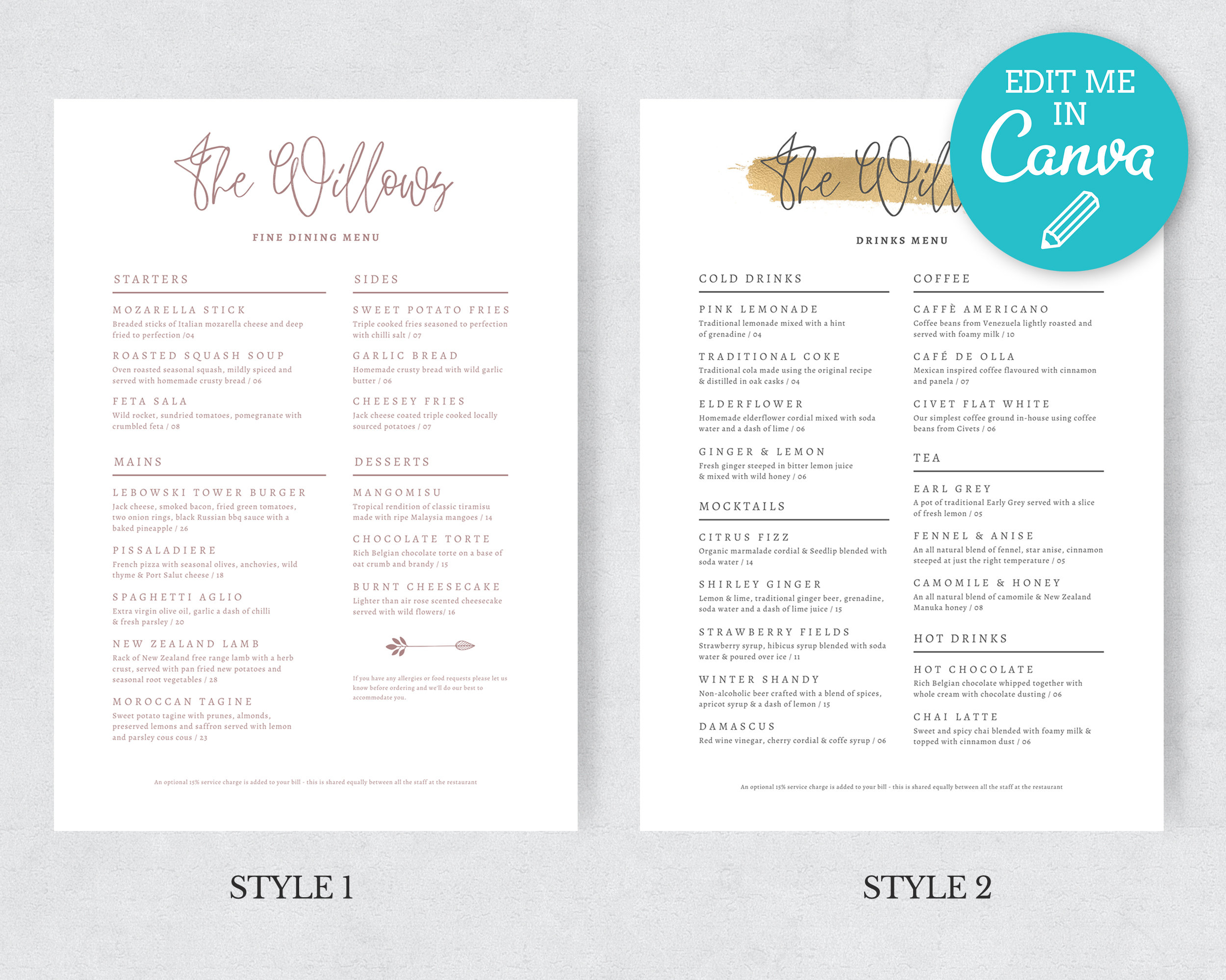 Elegant Menu Template / Minimalist Gold Restaurant Menu / - Etsy UK