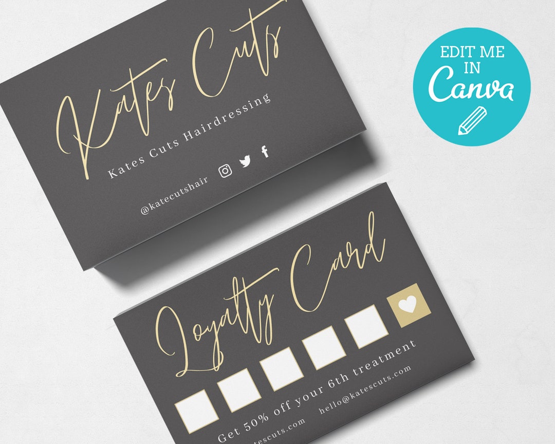 Black Loyalty Card Template / Modern Gold Rewards Card / Printable ...