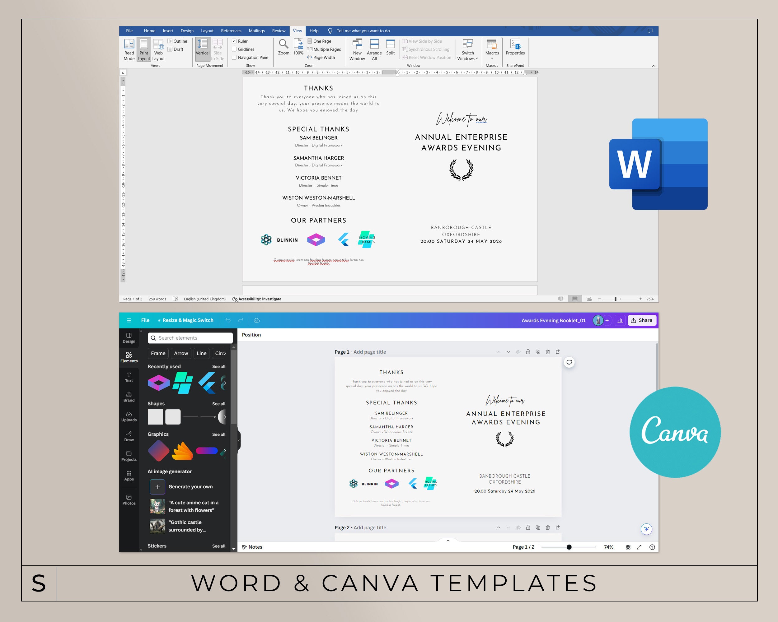Awards Evening Template, A4 Folded Booklet Template, Customisable ...