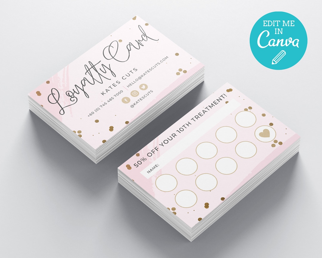 Pink & Gold Loyalty Card Template / Rewards Card / Printable Loyalty ...