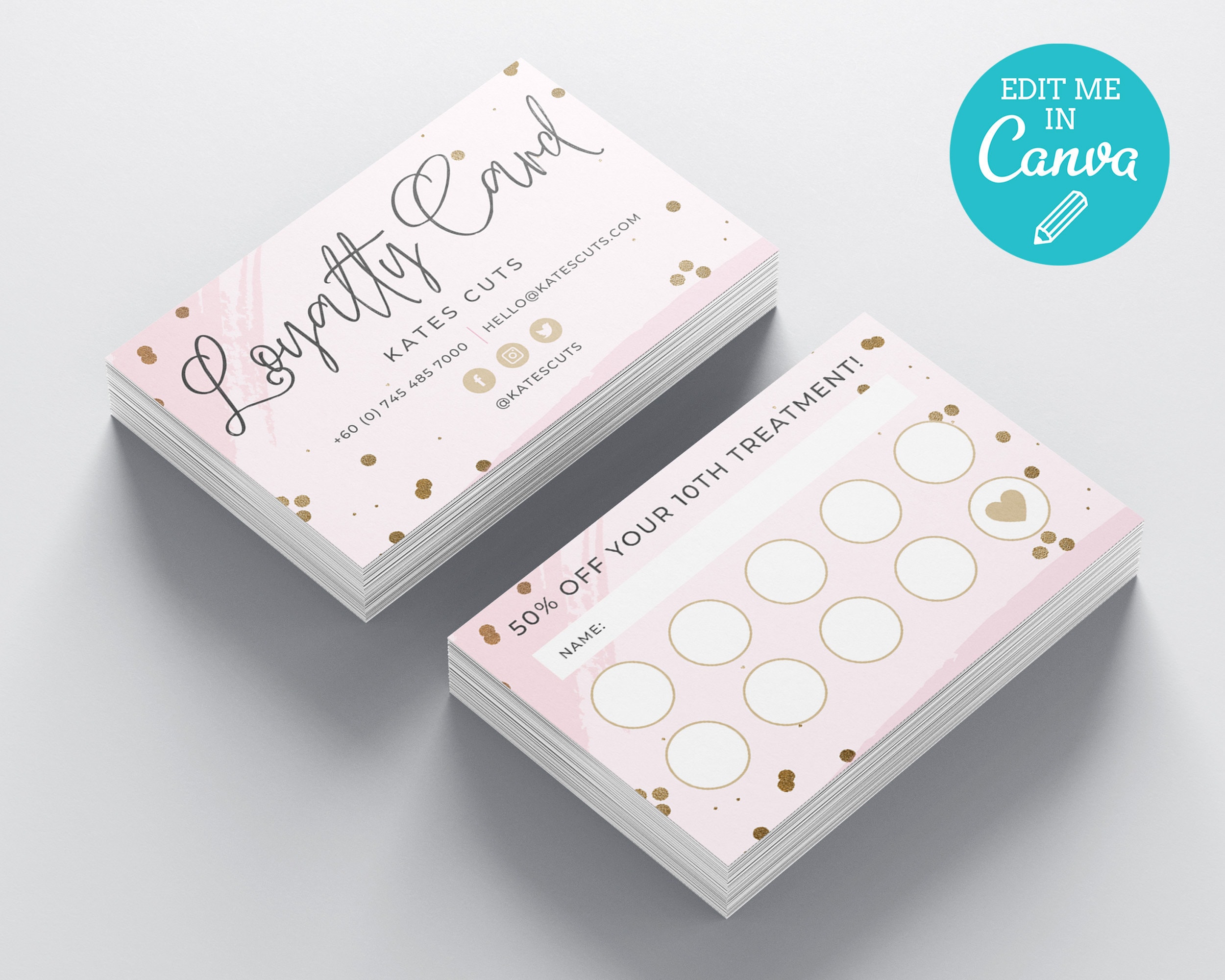 Pink & Gold Loyalty Card Template / Rewards Card / Printable | Etsy