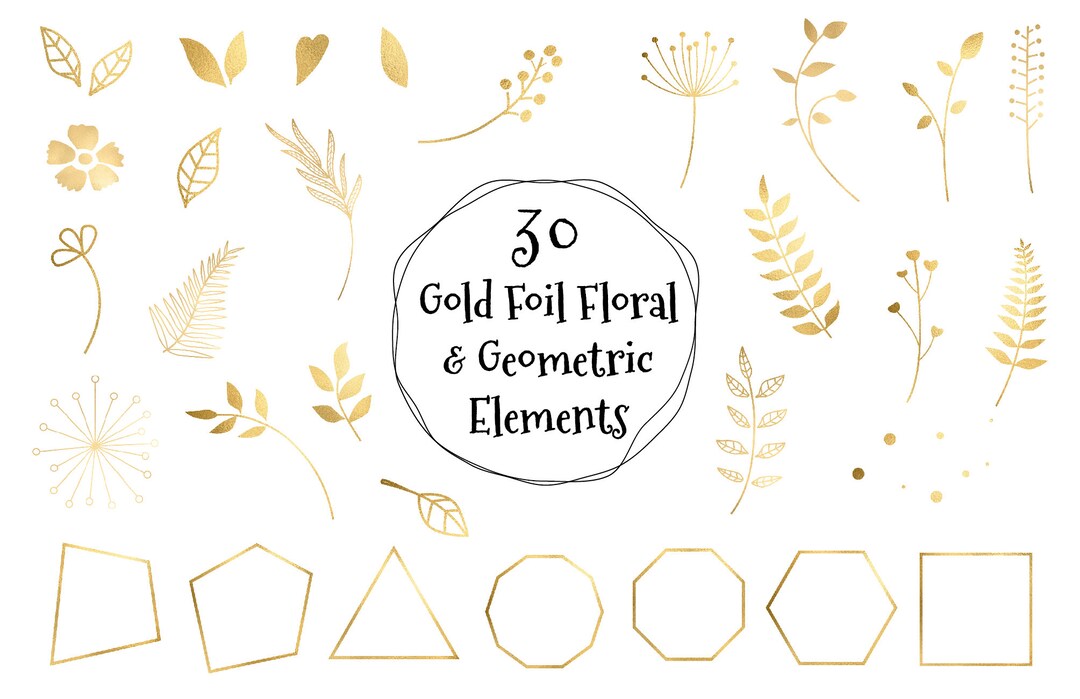 30 Gold Floral Elements / Gold Foil Floral Clipart / Floral ...