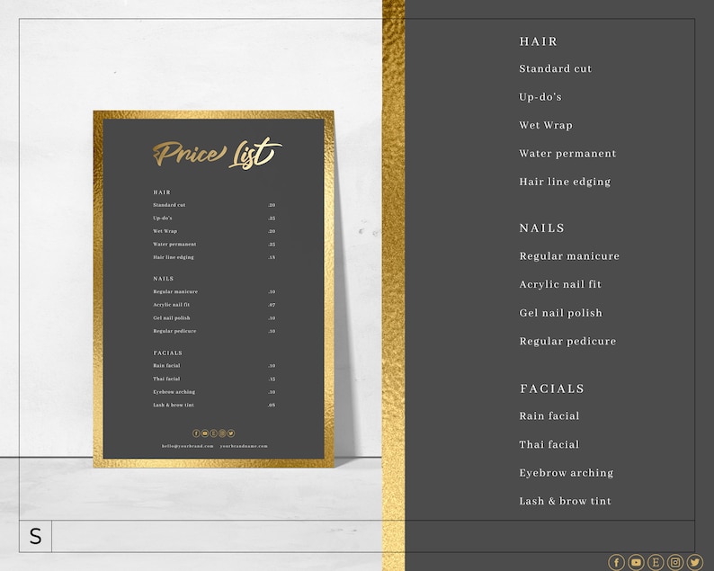 Black & Gold Price List Template / Editable Price List - Etsy