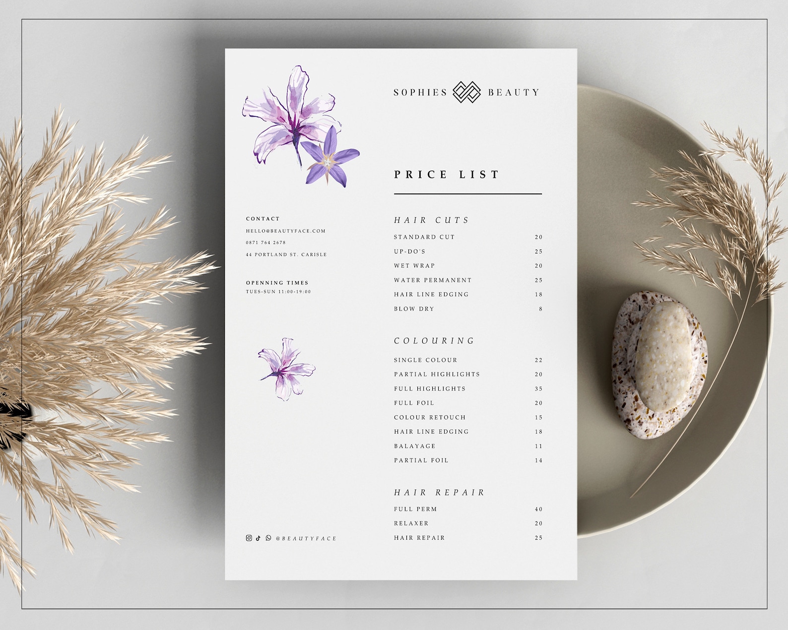 Purple Floral Price List Template / Watercolour Price List Template ...
