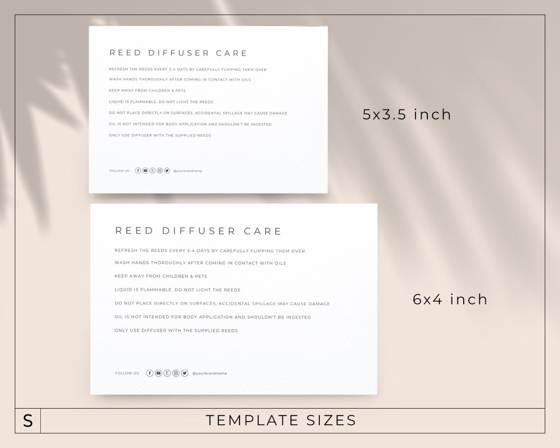 Minimalist Reed Diffuser Care Card Template / Editable Diffuser ...