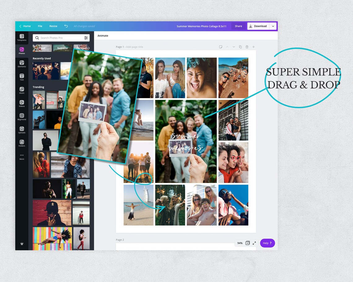 Editable Photo Collage Template / Printable Photo Grid / | Etsy
