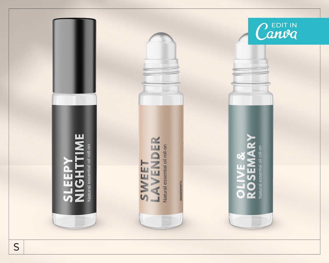 Roller Bottle Label / Bold Essential Oil Label Template / 10ml Roller ...