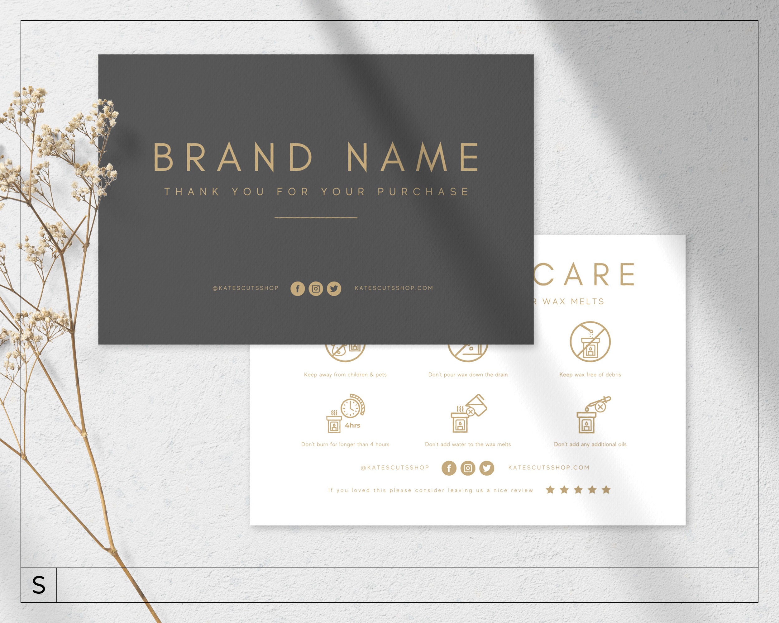 Gold Wax Melt Care Card Template / Editable Wax Melt Instructions Icons ...