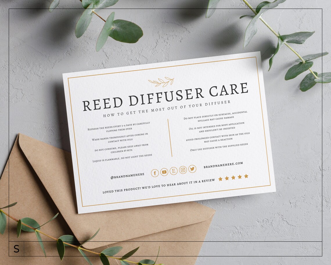 Elegant Reed Diffuser Care Card Template / Editable Diffuser ...