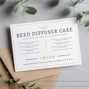 Elegant Reed Diffuser Care Card Template / Editable Diffuser ...