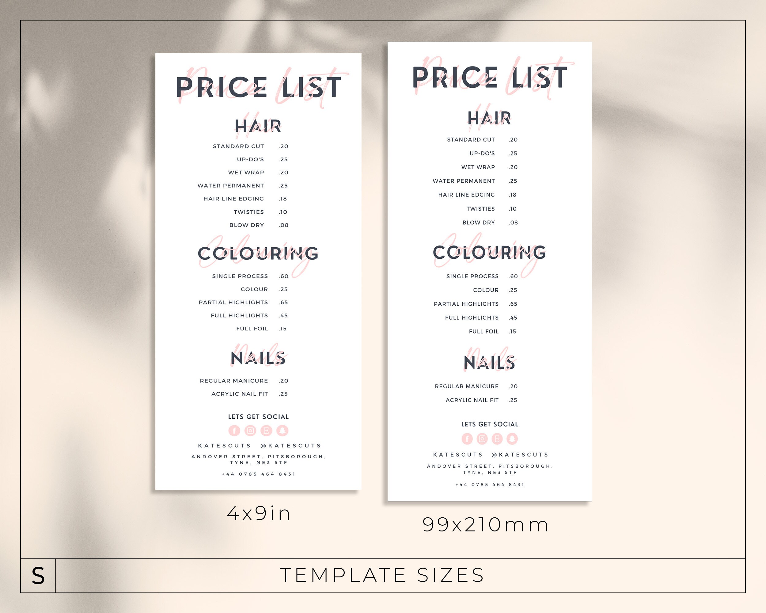 Pink DL Price List Template / Editable 4x9 Price List Double Sided ...