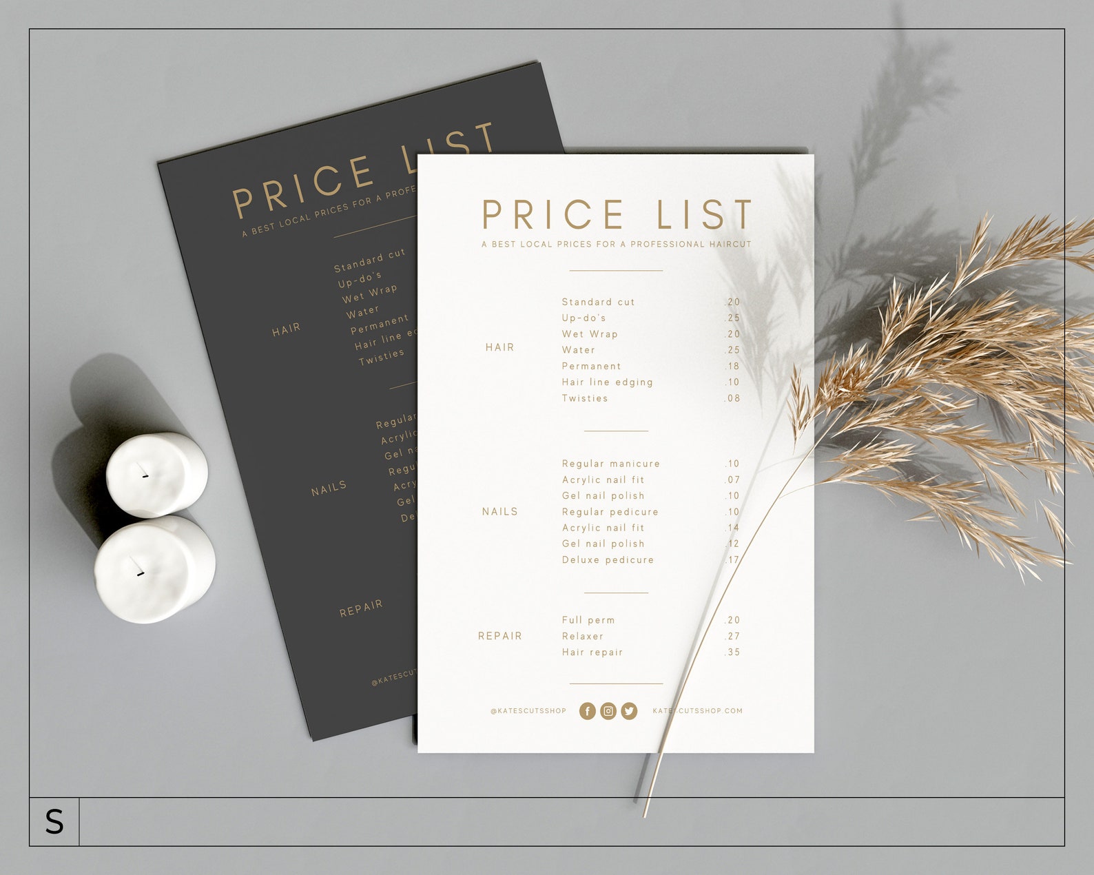 Minimalist Gold Price List Template / Modern Menu Template / Editable ...