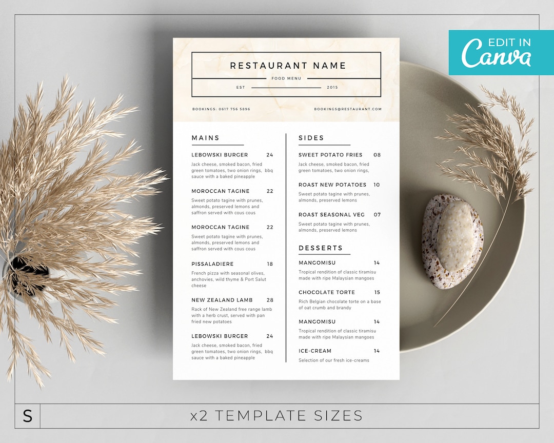 Modern Menu Template / Modern Price List Template / Editable Restaurant ...