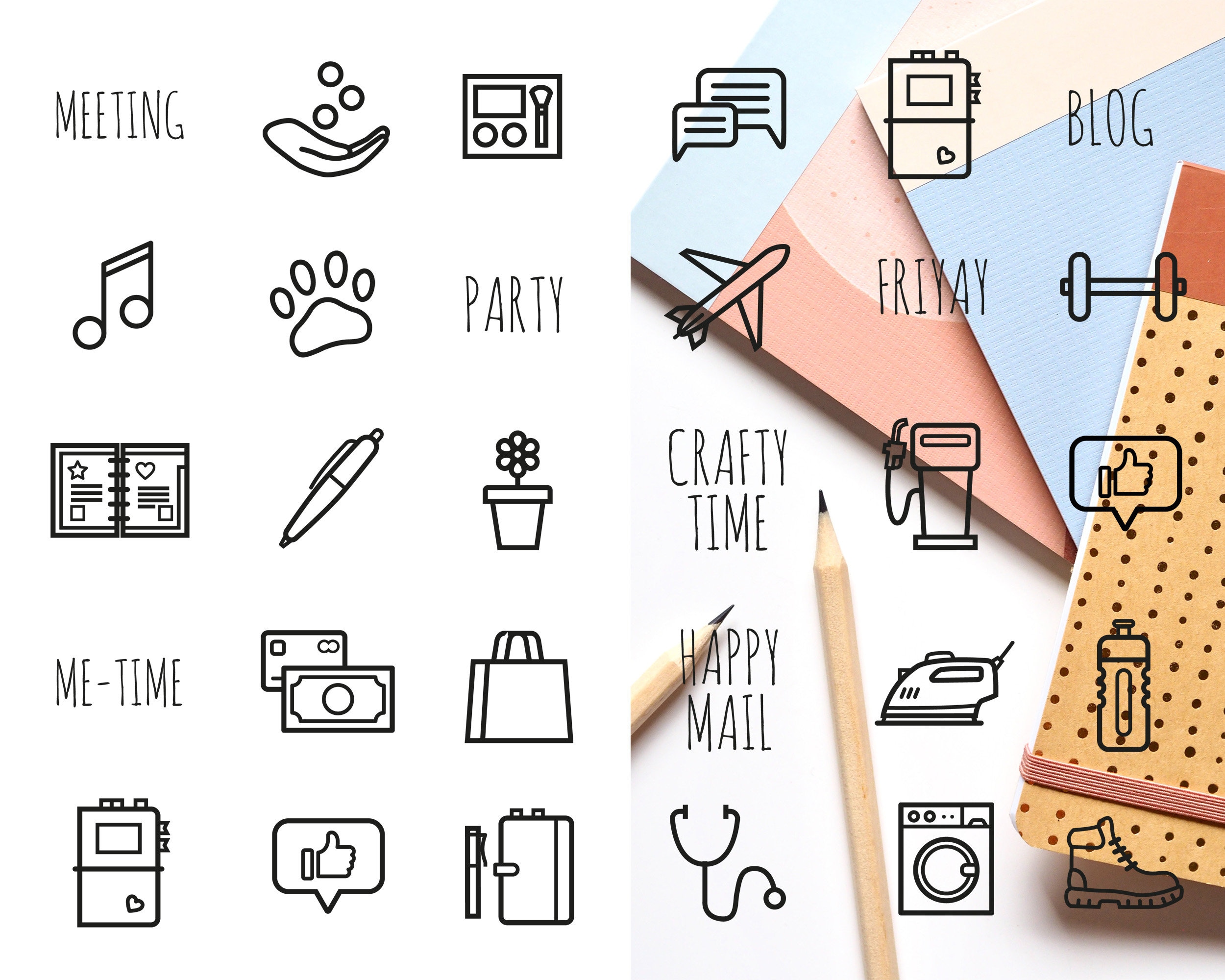 Planner Icons / Planner Girl Icon Pack / Everyday Life Icons / - Etsy