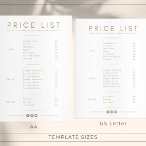 Minimalist Gold Price List Template / Modern Menu Template / Editable ...