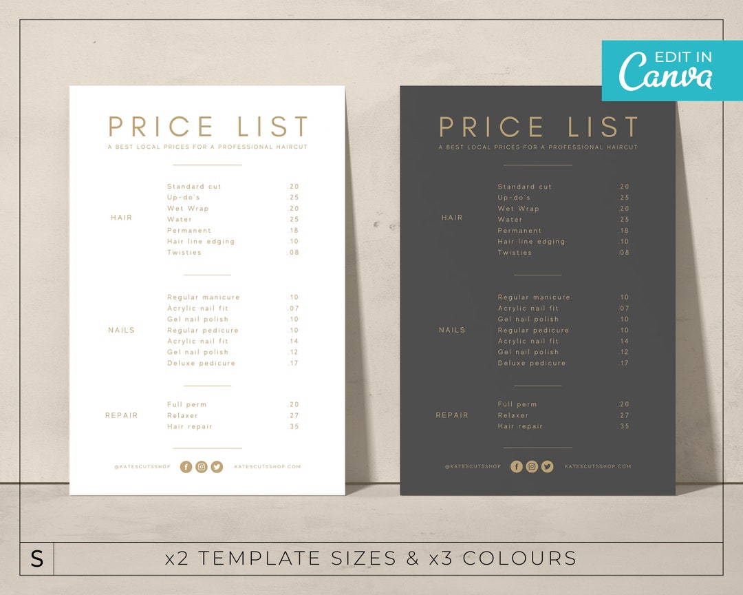 Minimalist Gold Price List Template / Modern Menu Template / Editable ...