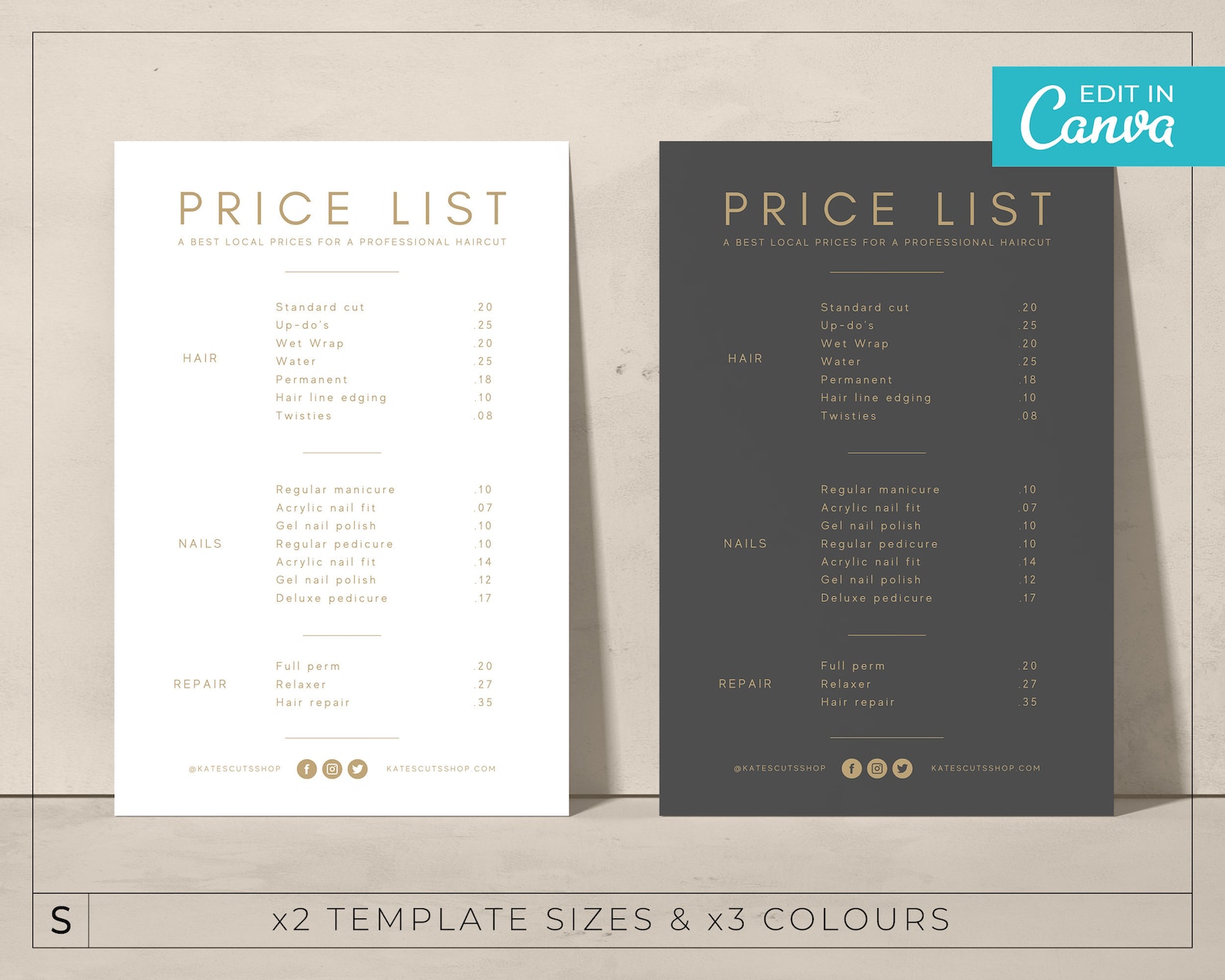 Minimalist Gold Price List Template / Modern Menu Template / Editable ...