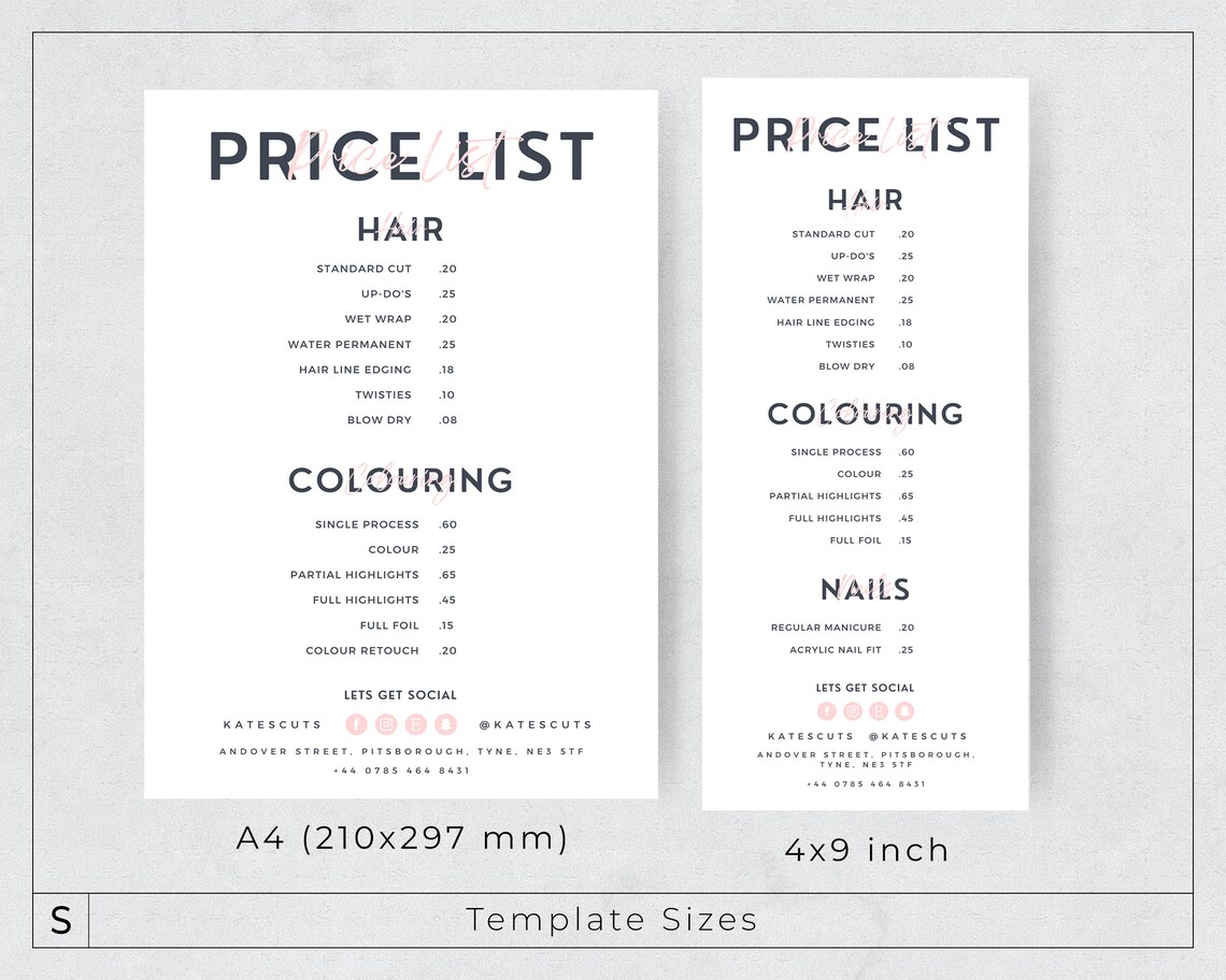 Editable Price List Template / Modern Pink & Black Price List | Etsy Canada