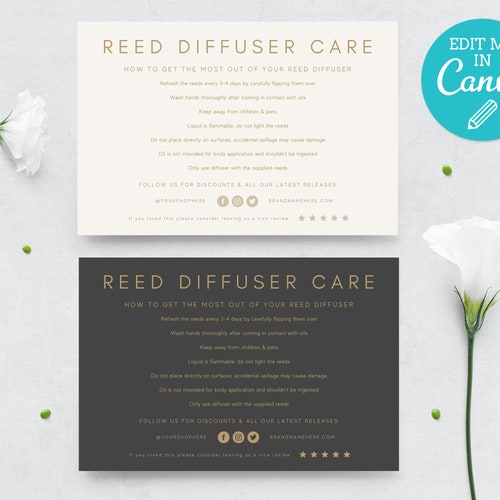 Printable Care Card Editable Reed Diffuser Card Instruction - Etsy