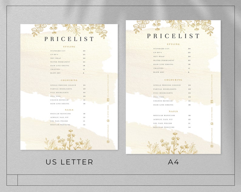 Minimalist Price List Template / Modern Gold Price List Template ...