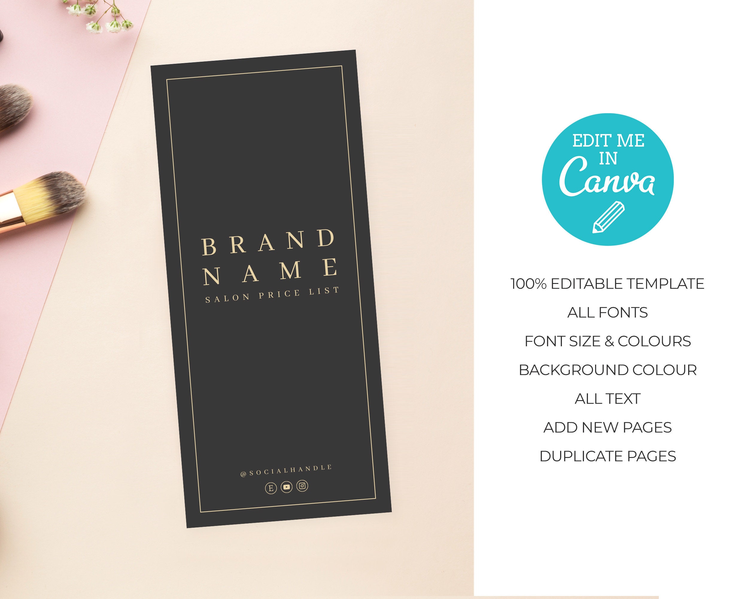 Gold Slim Price List Template / Minimalist Price List Template / 4x9 ...