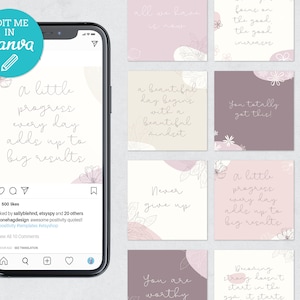 100 Positive Instagram Post Quotes / Editable Floral Positivity Quotes ...